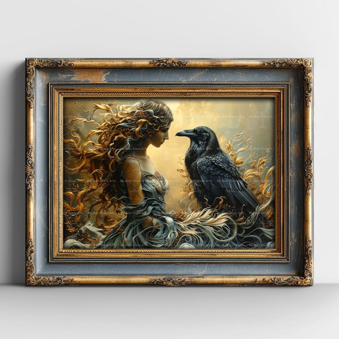 Morrigan and the Raven Art Print - Witchy Gothic Picture, Folklore Wall ...