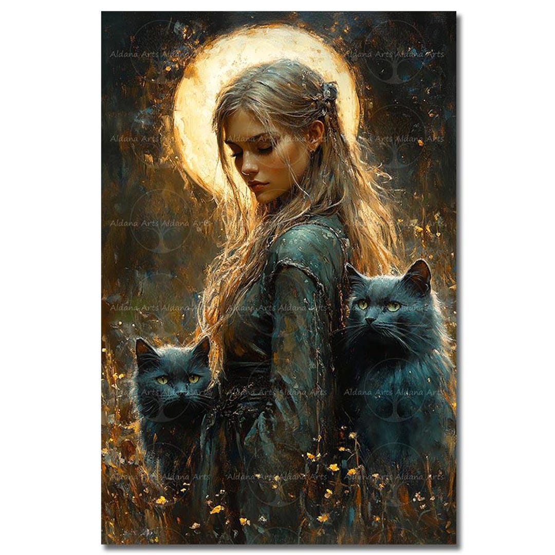 Freyja Goddess Art Print - Pagan Norse Altar Luster Poster, Moody Dark ...