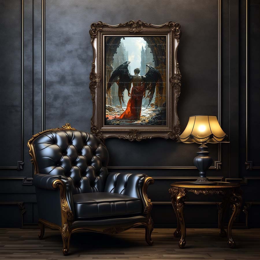 Fallen Angel Ruins Art Print Fantasy Dark Academia Poster, Demon Wall ...