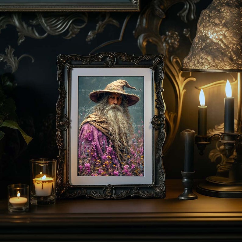 Purple Wizard Art Print - Fantasy Poster, Cottagecore Picture ...