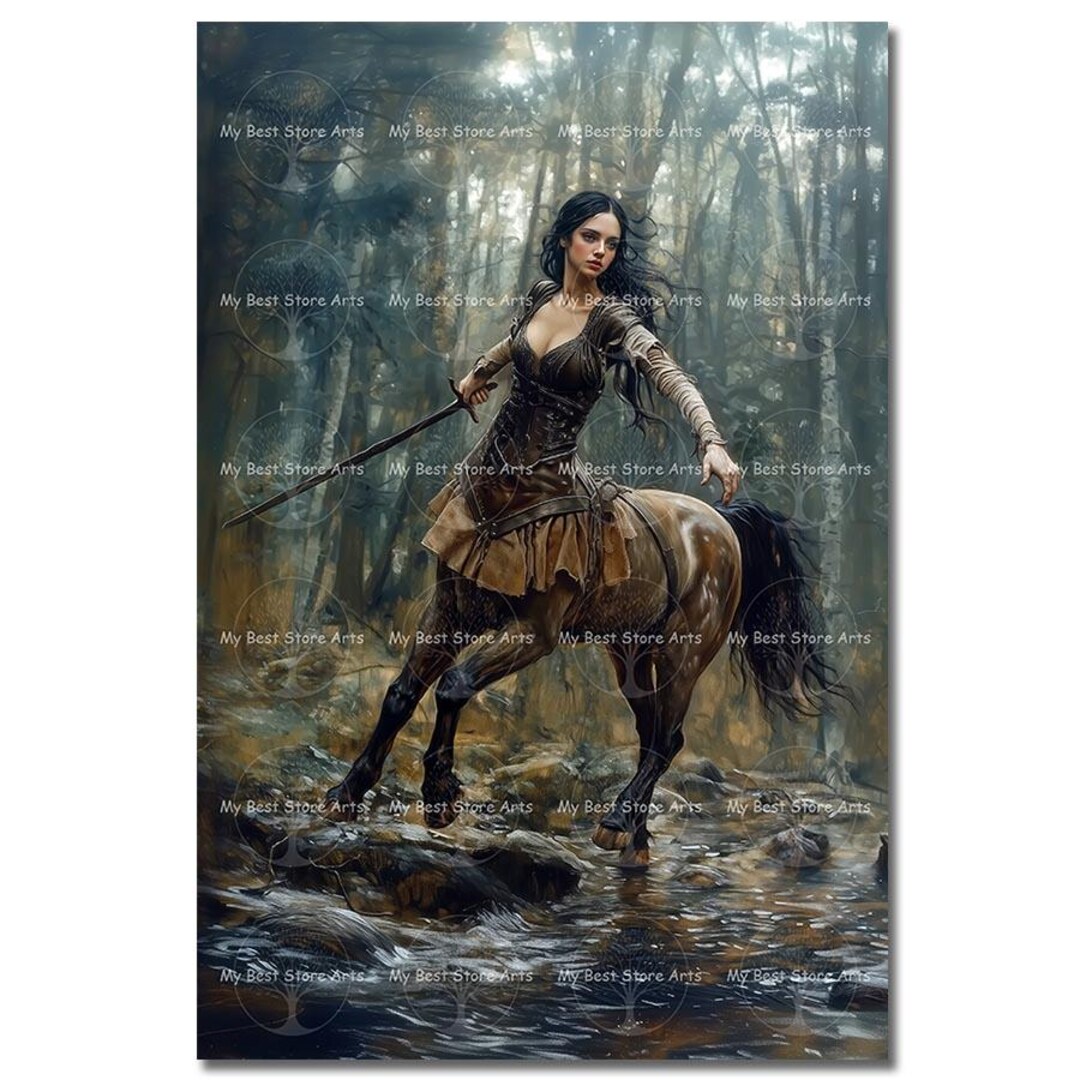 Centaur Warrior Art Print - Mythological Horse Woman, Fantasy Decor ...