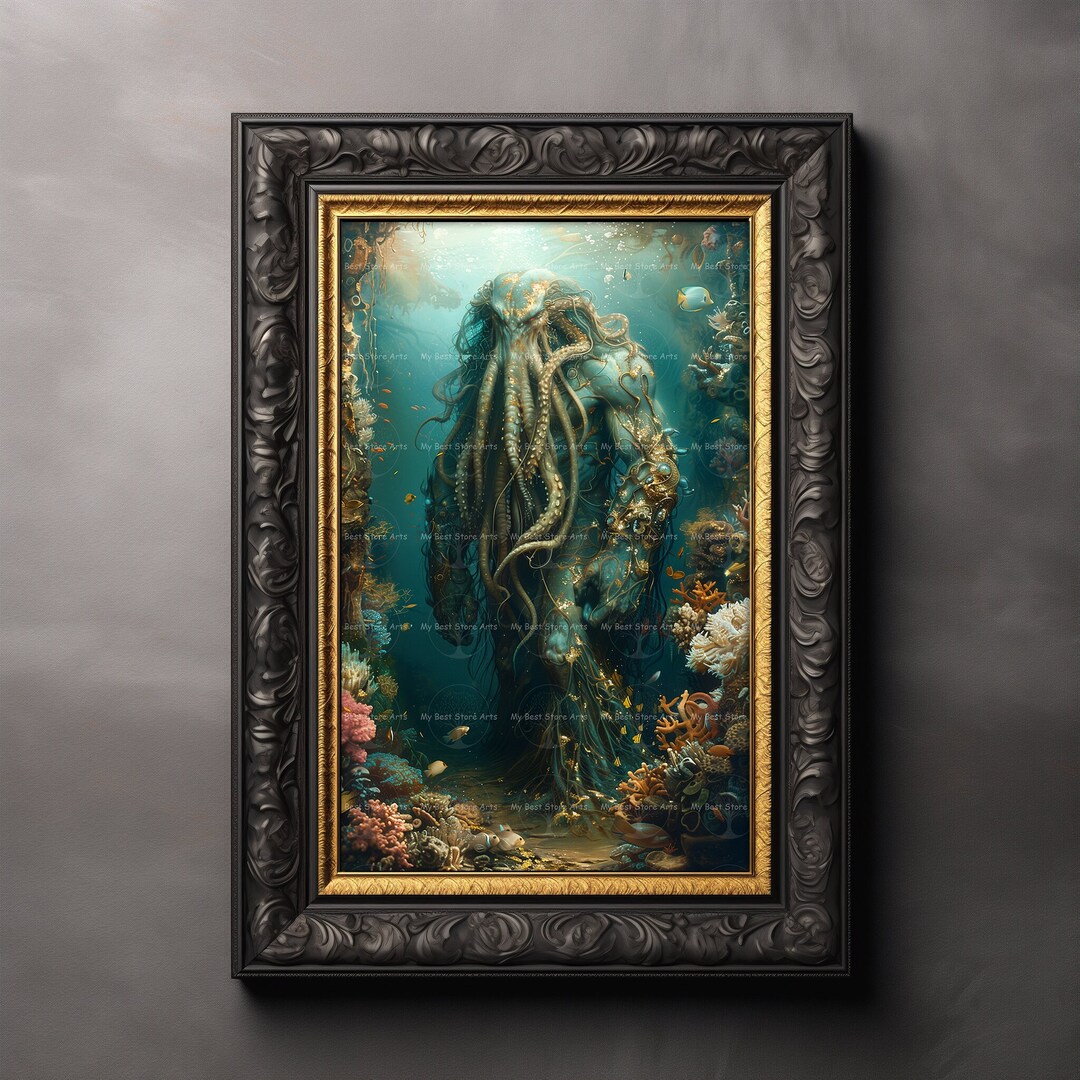 Cthulhu Art Print Lovecraft Fantasy Decor, Witchy Horror Painting ...
