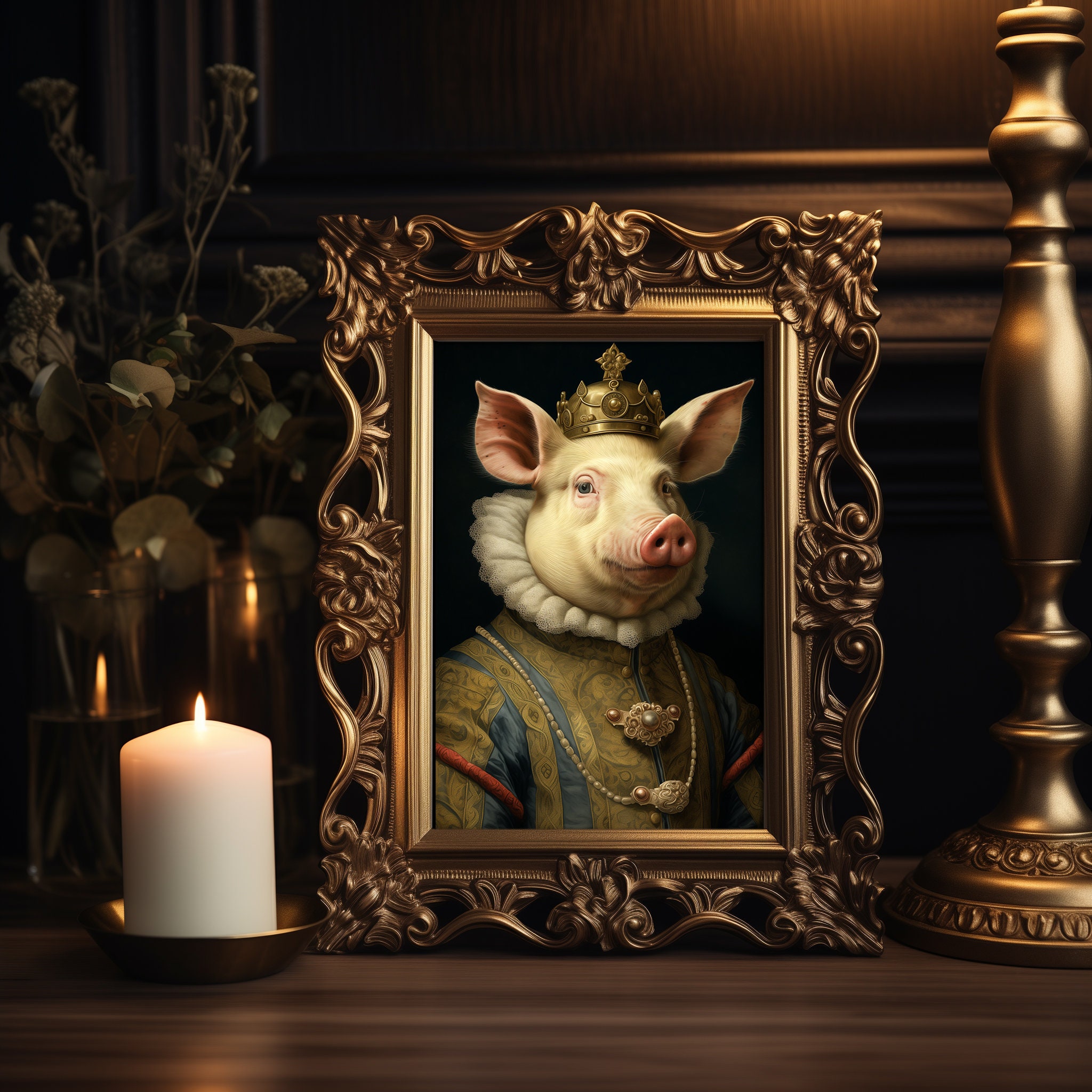 Royal King Pig Art Print, Fantasy Wall Decor, Cottagecore Animal ...