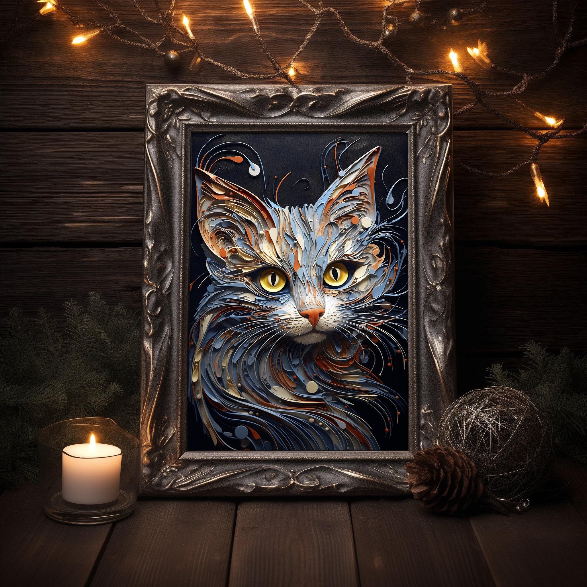 Whimsical Cat Fine Art Print Surreal Painting Poster, Pet Portrait ...