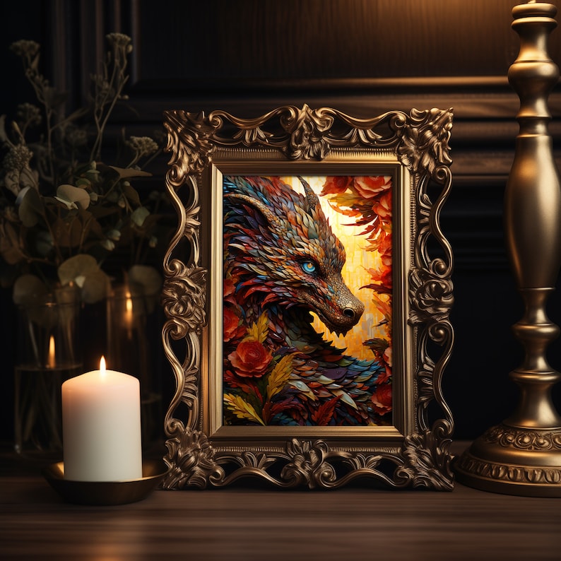 Autumn Dragon Art Print Fantasy Wall Decor, Whimsical Cottagecore ...