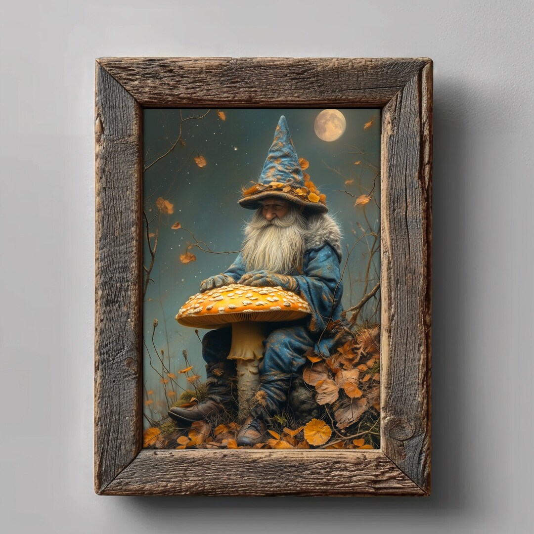 Gnome Wizard Art Print Fantasy Cottagecore Picture, Midnight Fairy ...