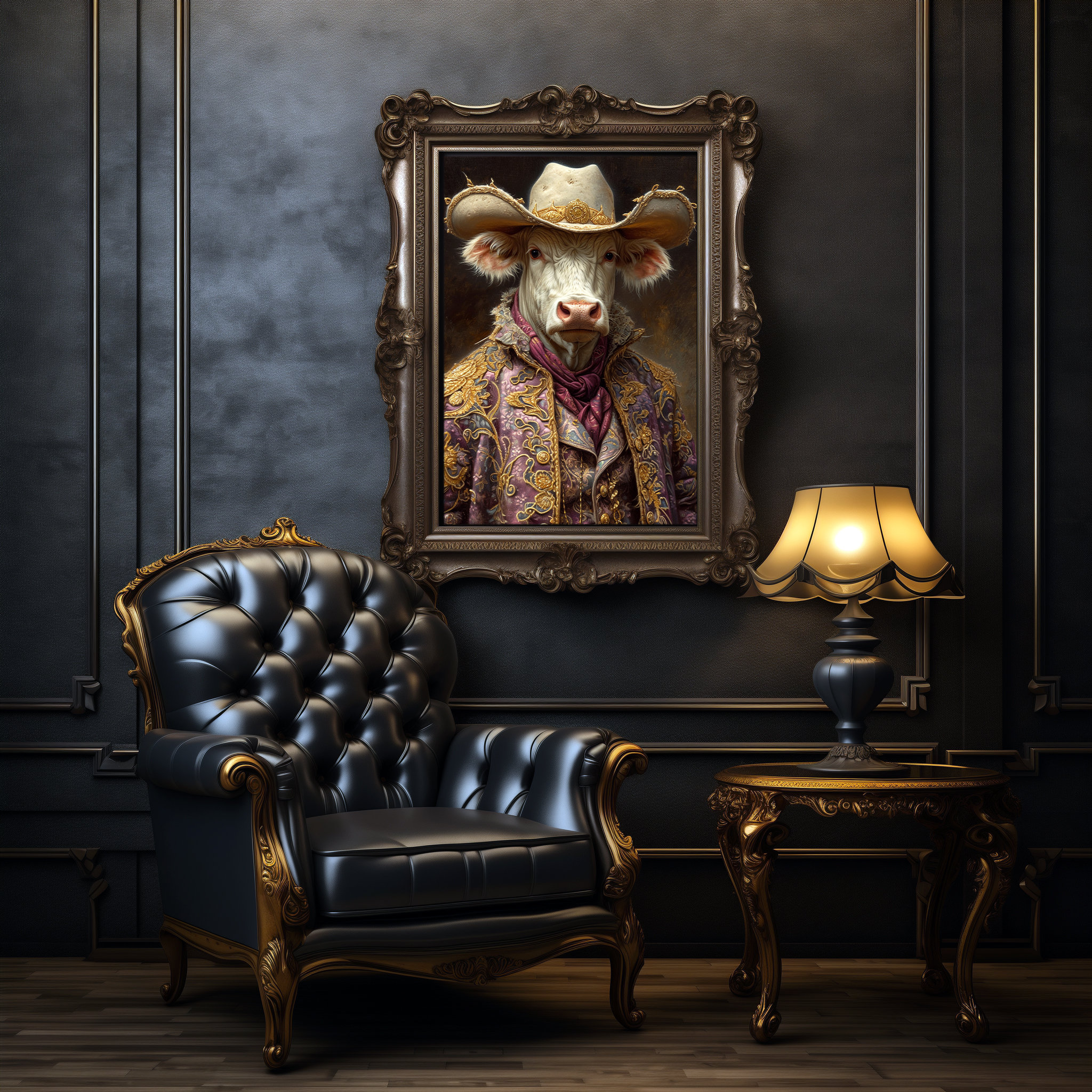 Cowboy Cow Art Print Fantasy Poster, Farm Home Decor, Bull Portrait ...