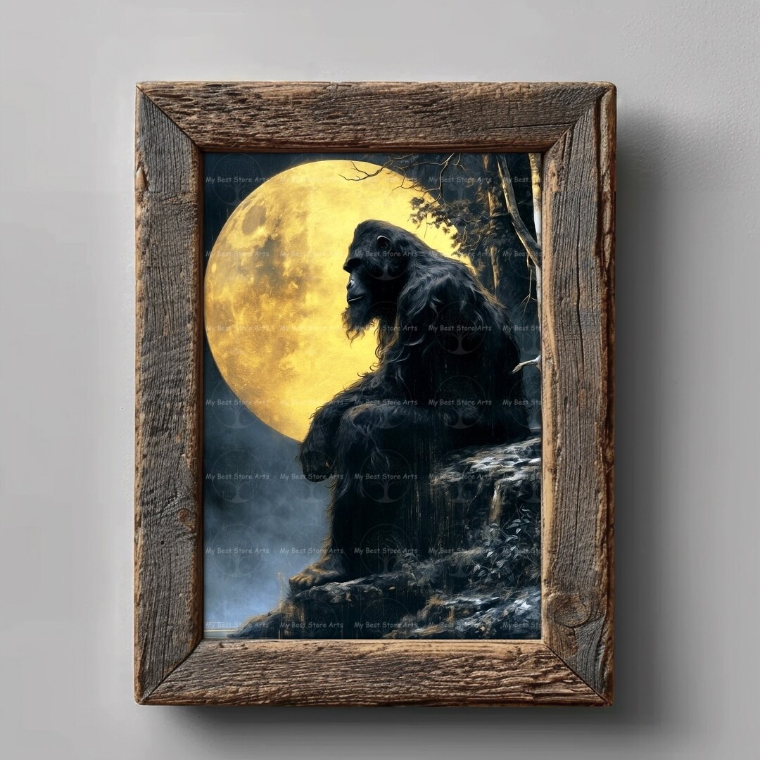Bigfoot Night Art Print - Legendary Creature Picture, Woodland Beast ...