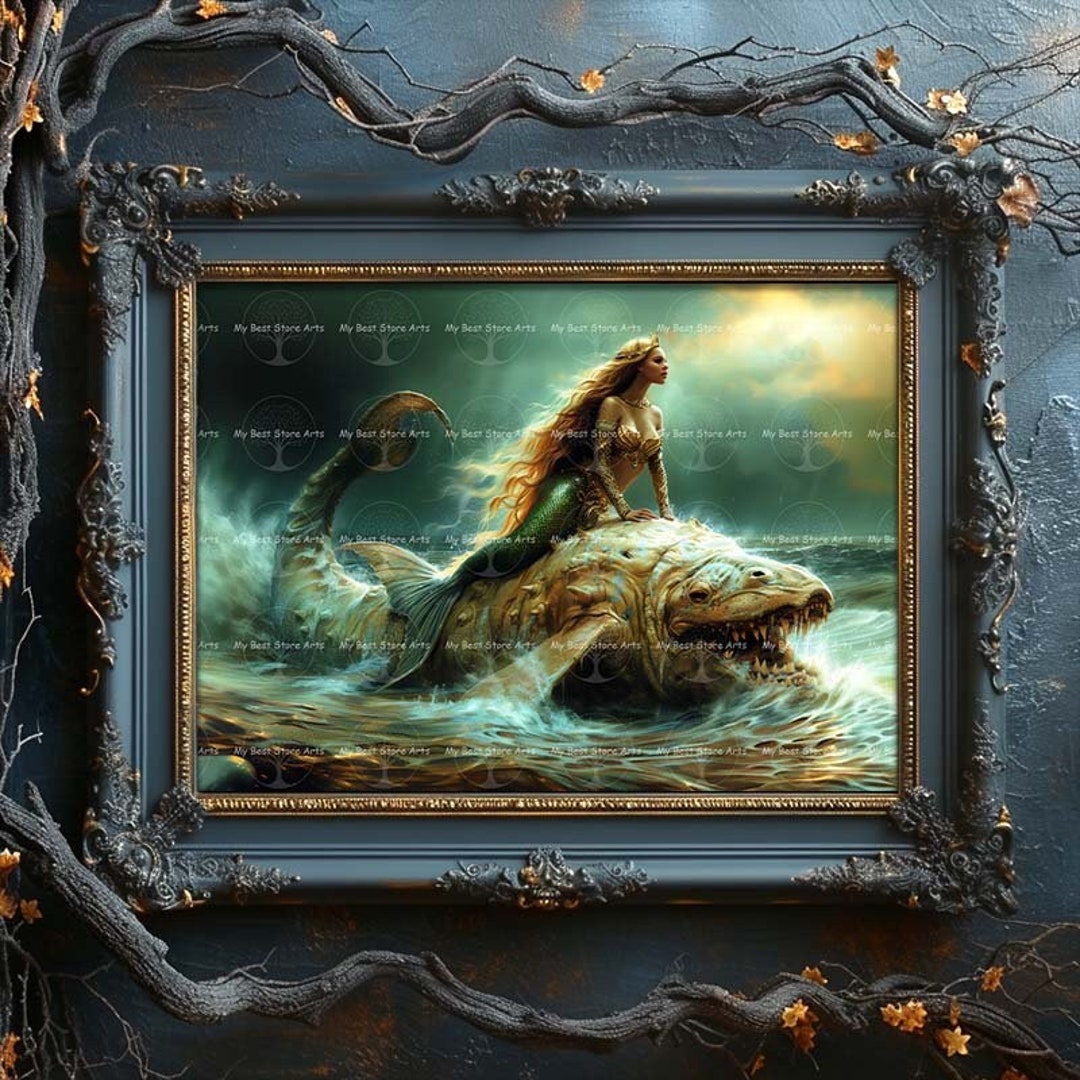 Mermaid and Sea Monster Art Print Fantasy Wall Decor, Gothic Dark ...