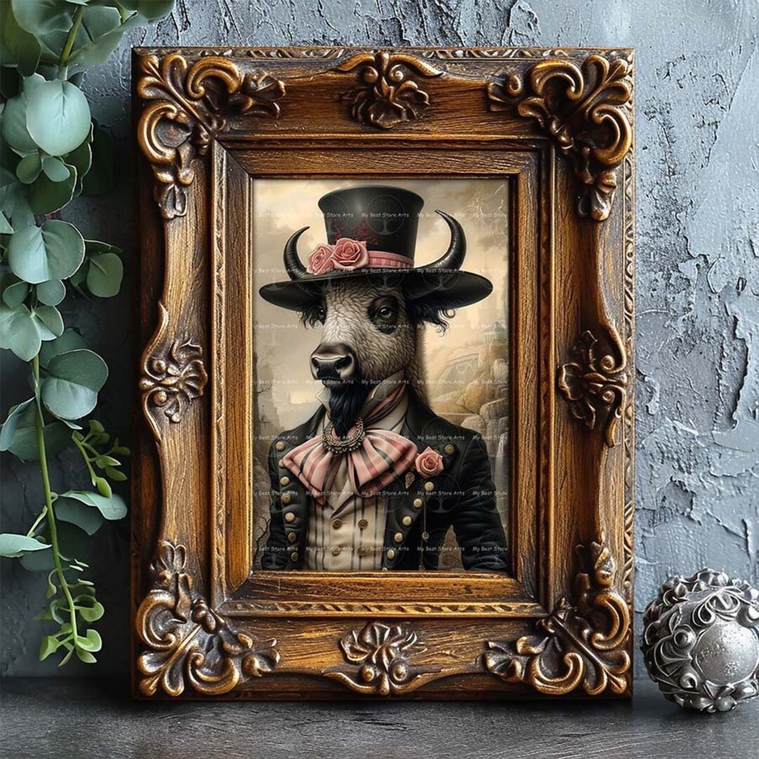 Cute Buffalo Fine Art Print Bison Wall Decor, Victorian Animal ...