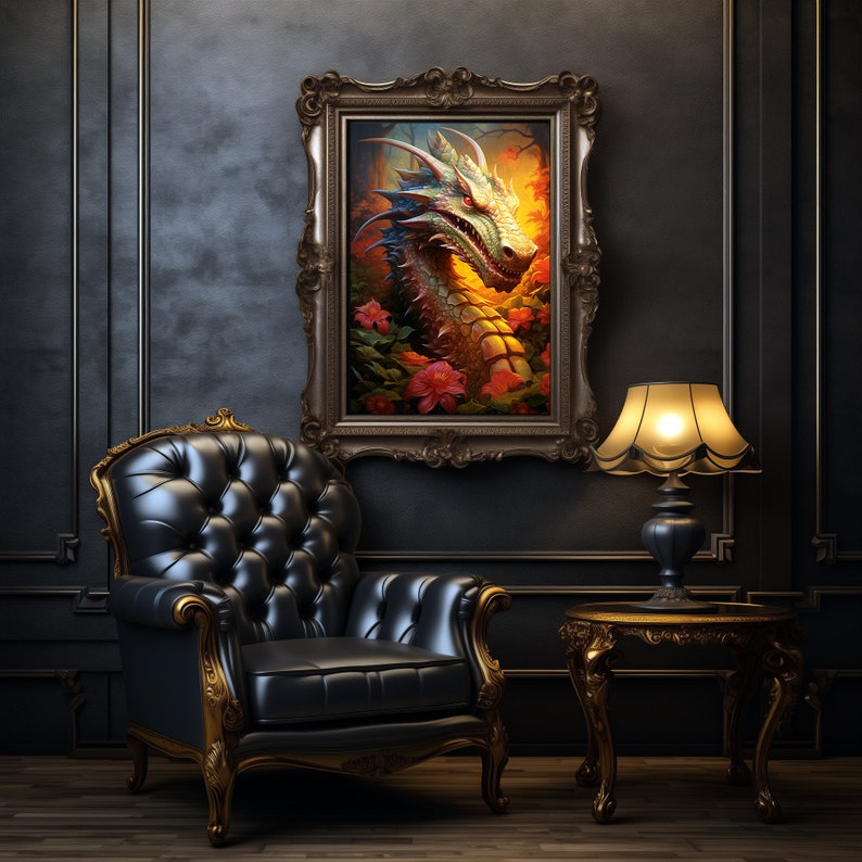 Rose Dragon Art Print Fantasy Poster, Flower and Mythical Creature ...