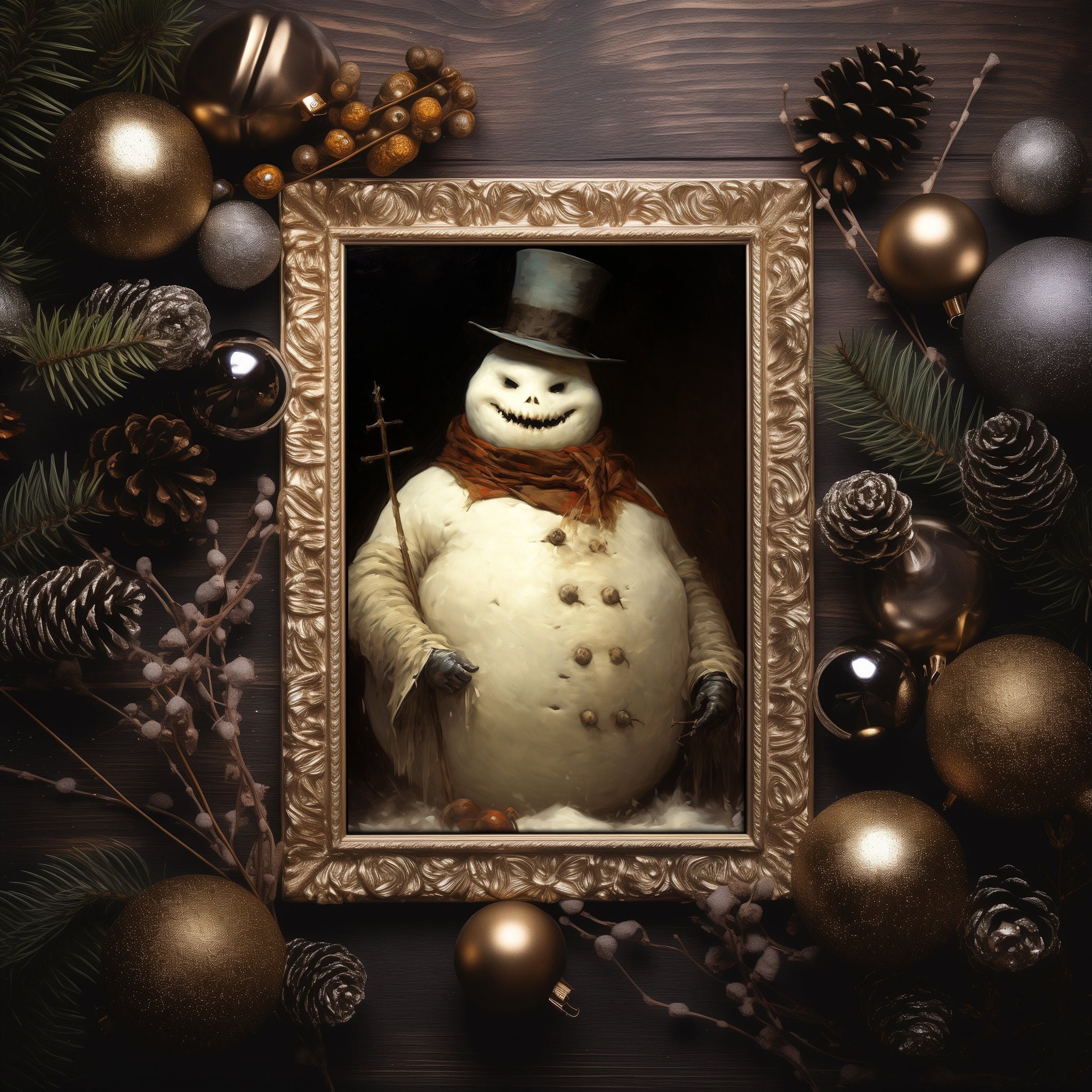 Dark Snowman, Gothic Christmas Decorations, Dark Academia Christmas ...