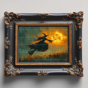Flying Witch on Broom Art Print - Witchy Occult Picture, Cute Folklore ...