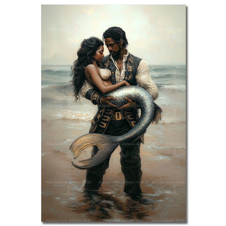 Mermaid and Pirate Romantic Art Print – Fantasy Ocean Wall Art ...