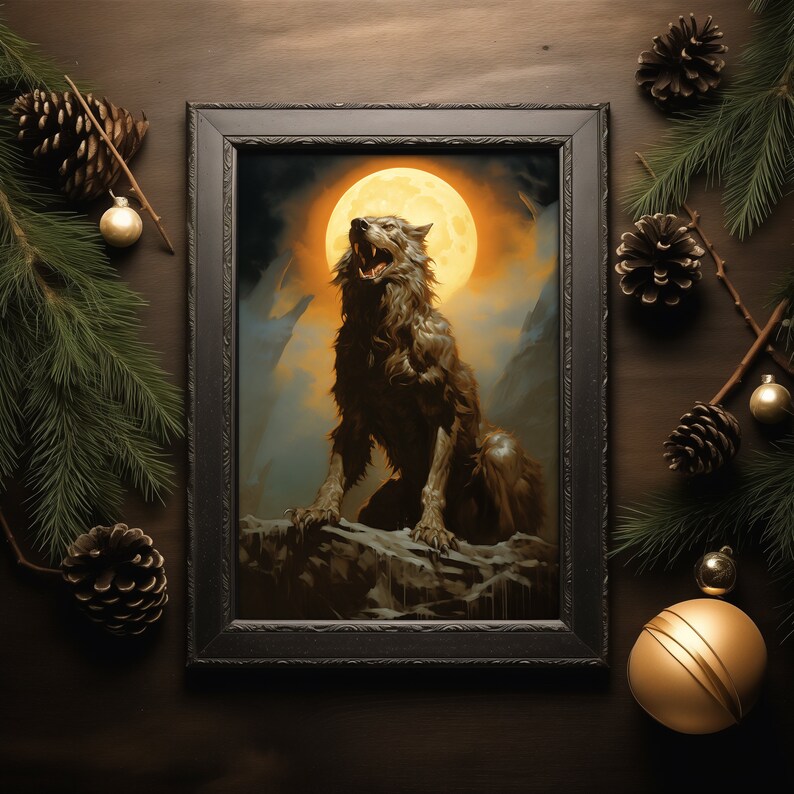 Werewolf Moon Art Print, Wolf Poster Lycan Art, Gothic Decor, Dark ...