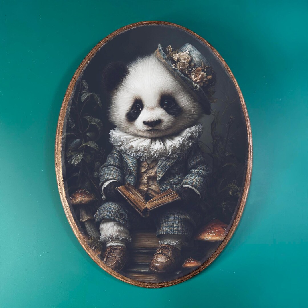 Bookish Panda Bear Wooden Oval Decor- Fantasy Victorian Animal, Vintage ...