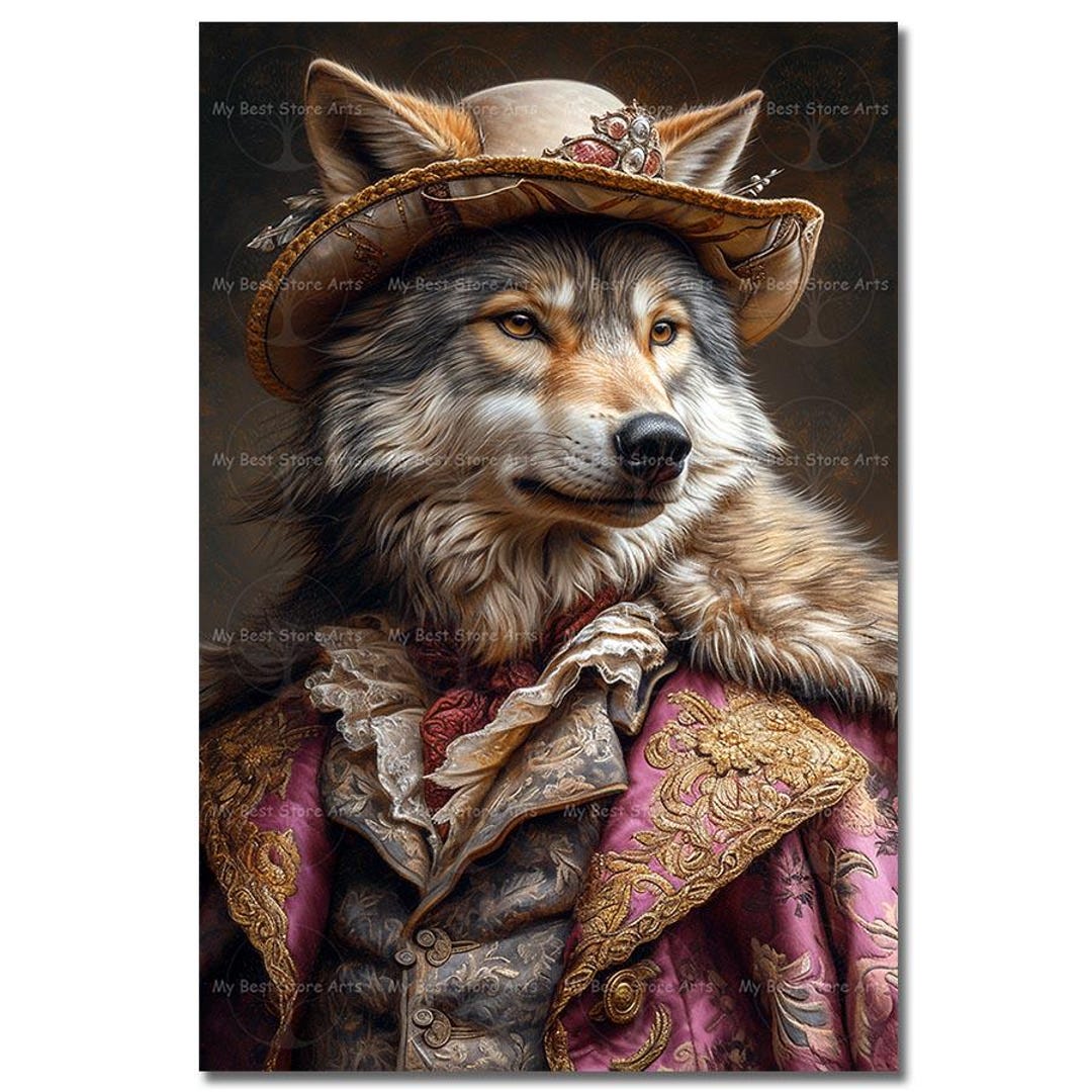 Elegant Wolf Art Print - Fantasy Victorian Animal Poster, Gothic ...