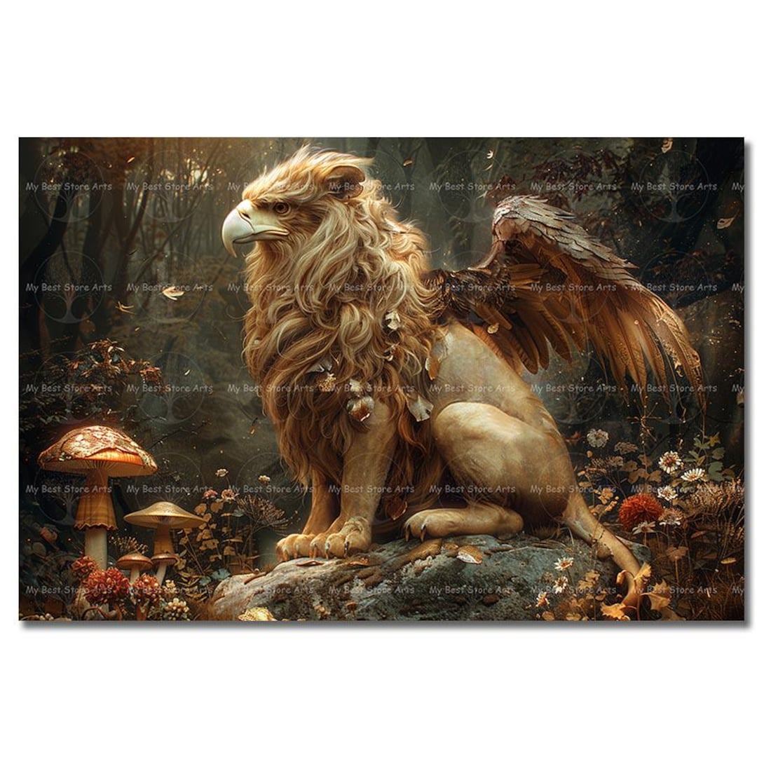 Mystical Griffin Art Print - Fantasy Decor, Lion Eagle Folklore ...