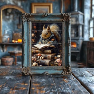 Library Squirrel Art Print - Whimsical Book Poster, Cute Wildlife Wall ...