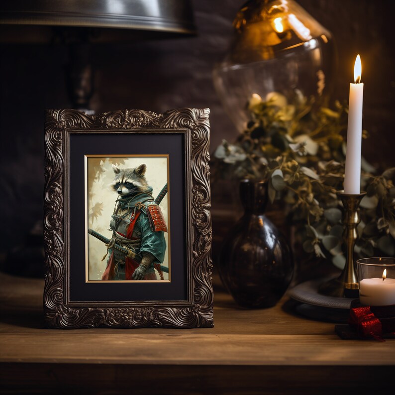 Raccoon Samurai Art Print, Fighter Raccoon Wall Decor, Warrior Animal ...