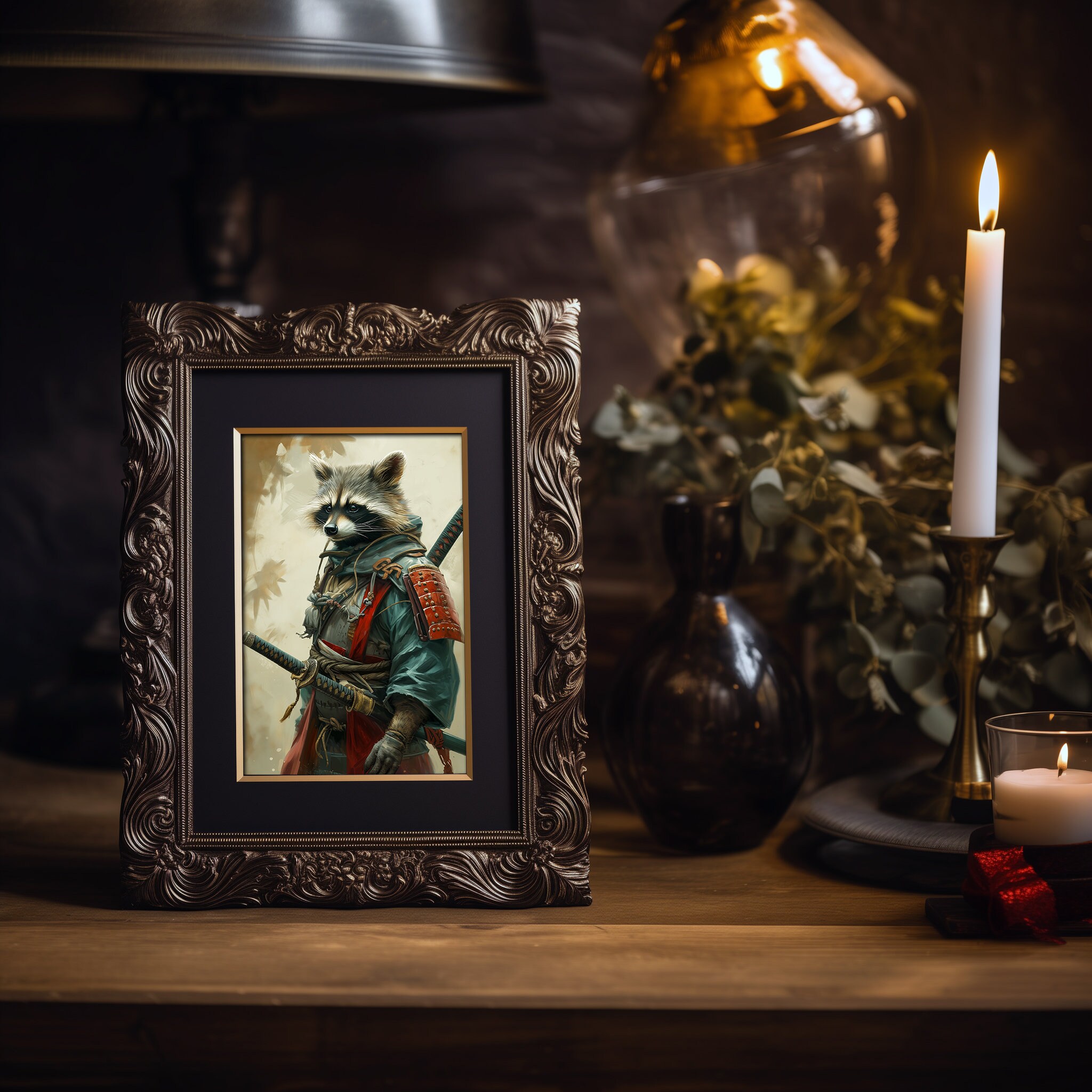 Raccoon Samurai Art Print, Fighter Raccoon Wall Decor, Warrior Animal ...