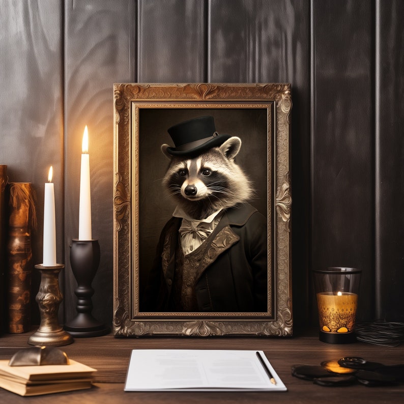 Raccoon Fine Art Print, Victorian Dressed Raccoon Wall Decor, Woodland ...