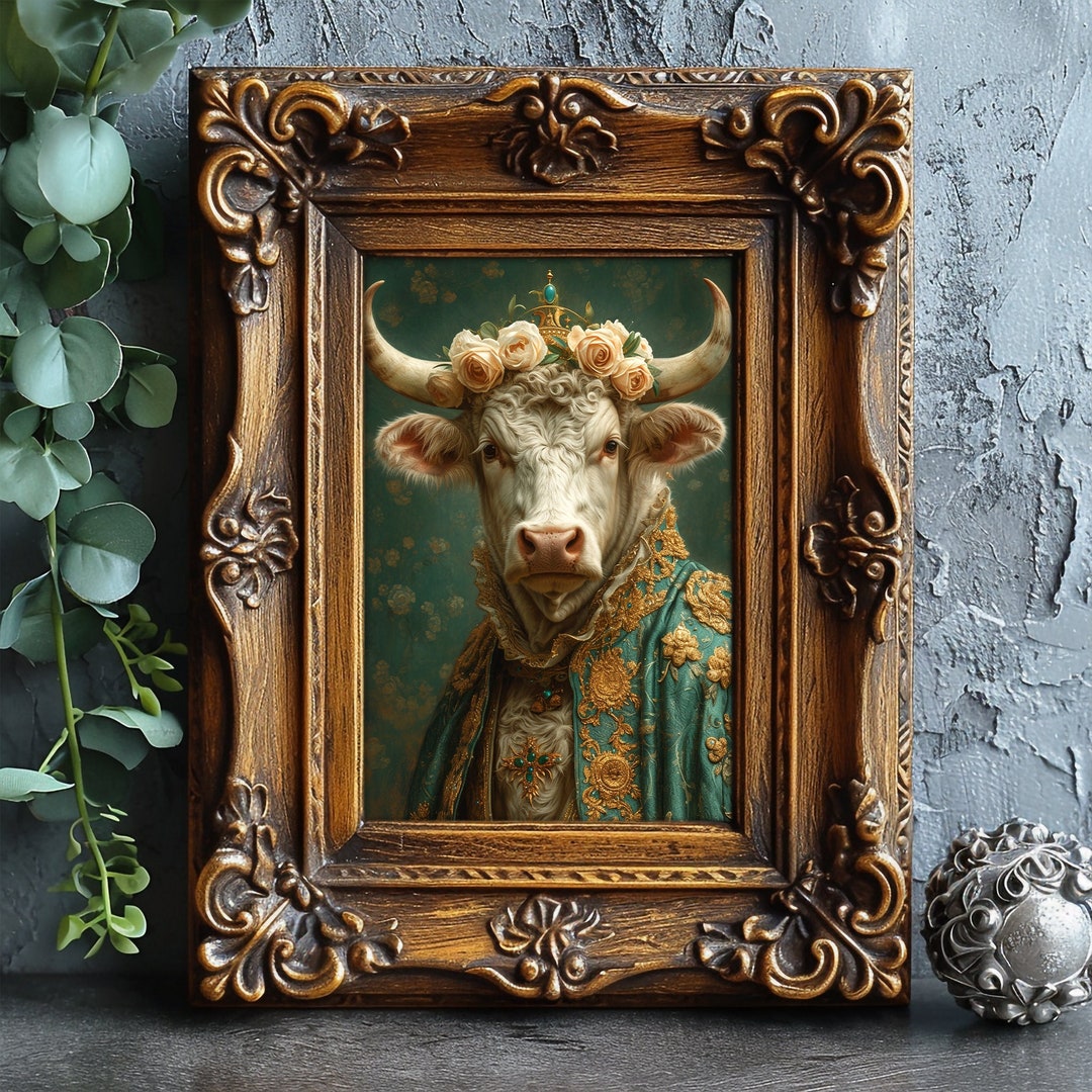 Royal Cow Art Print Fantasy Poster, Cottagecore Home Decor, Animal ...