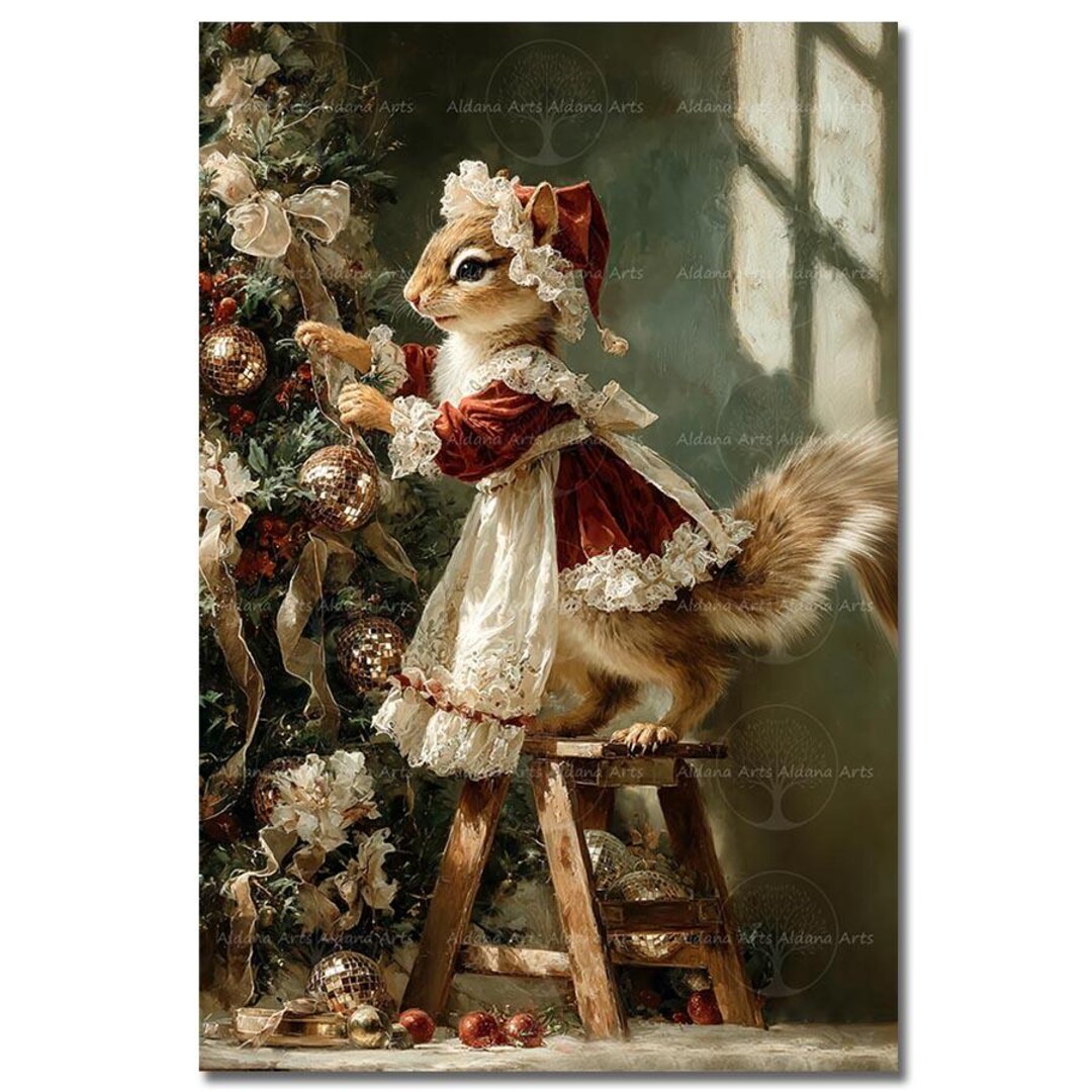 Christmas Squirrel Art Print - Cute Animal Wall Decor, Cozy Whimsical ...
