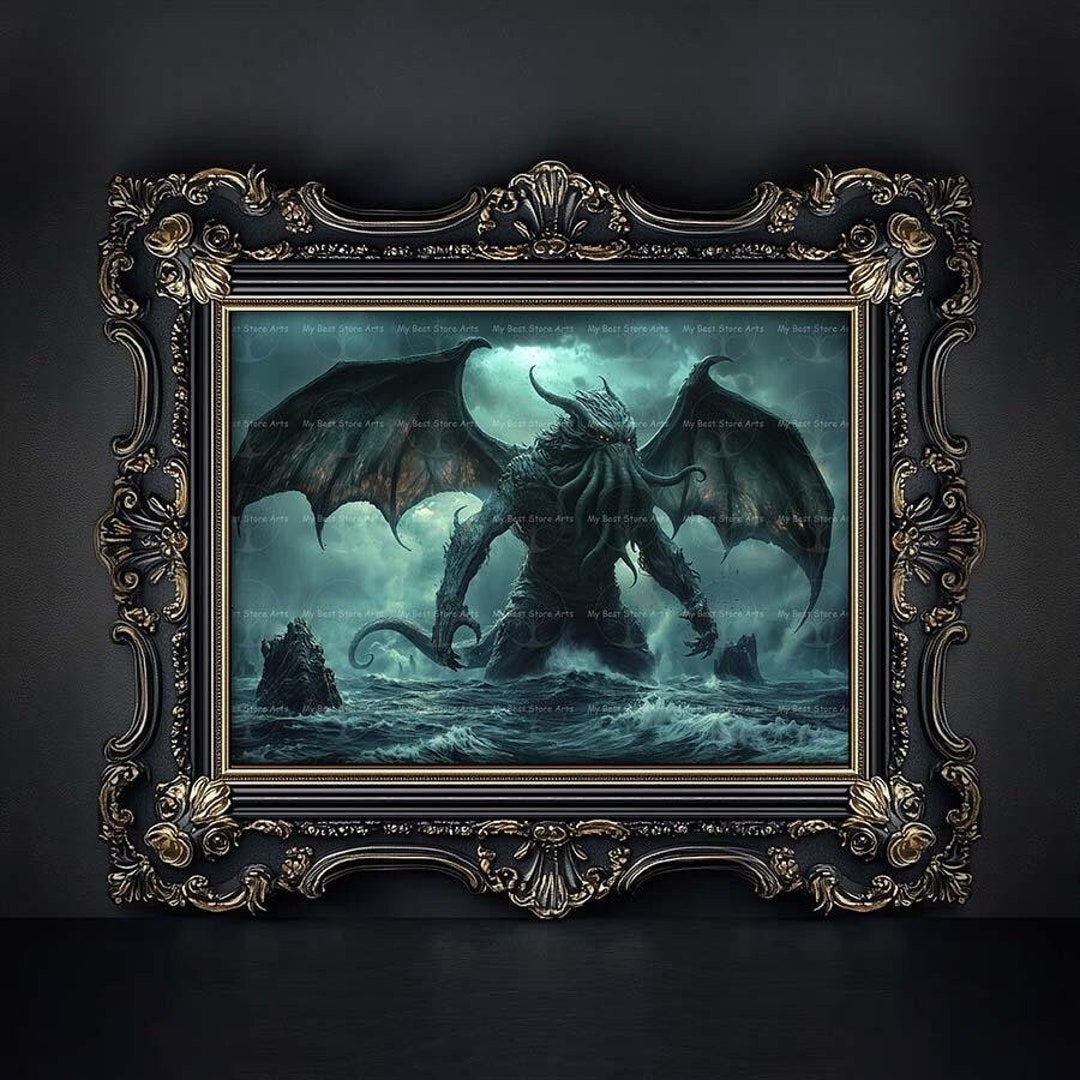 Cthulhu Art Print - Lovecraft Fantasy Sea Decor, Spooky Witchy Nautical ...