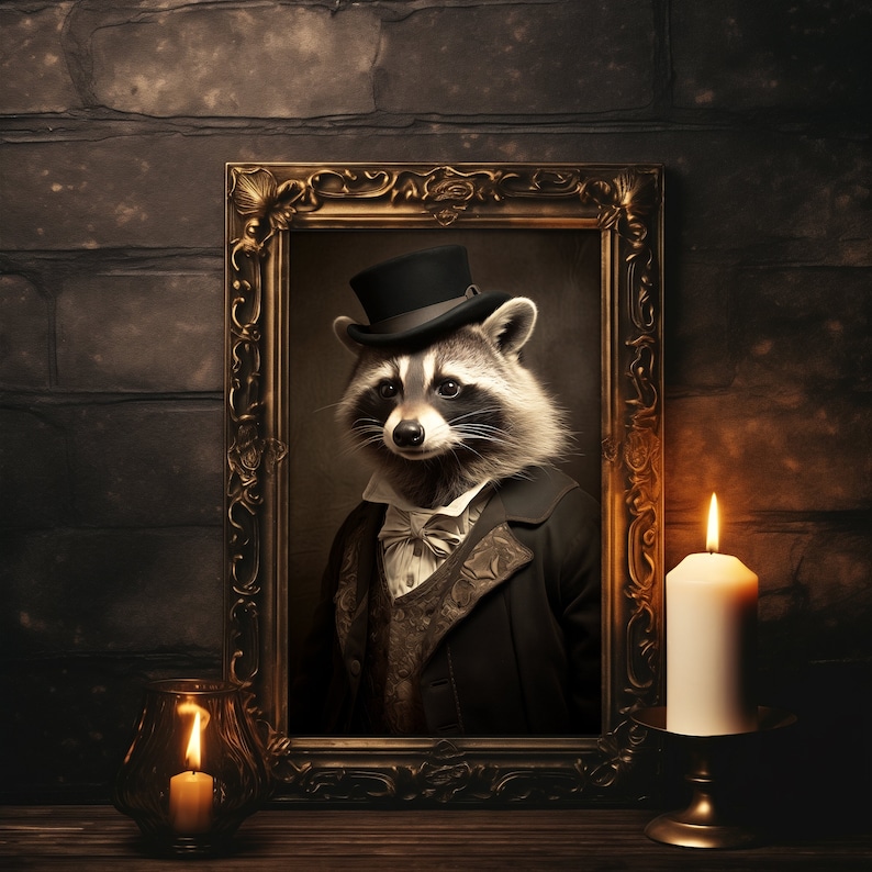 Raccoon Fine Art Print, Victorian Dressed Raccoon Wall Decor, Woodland ...