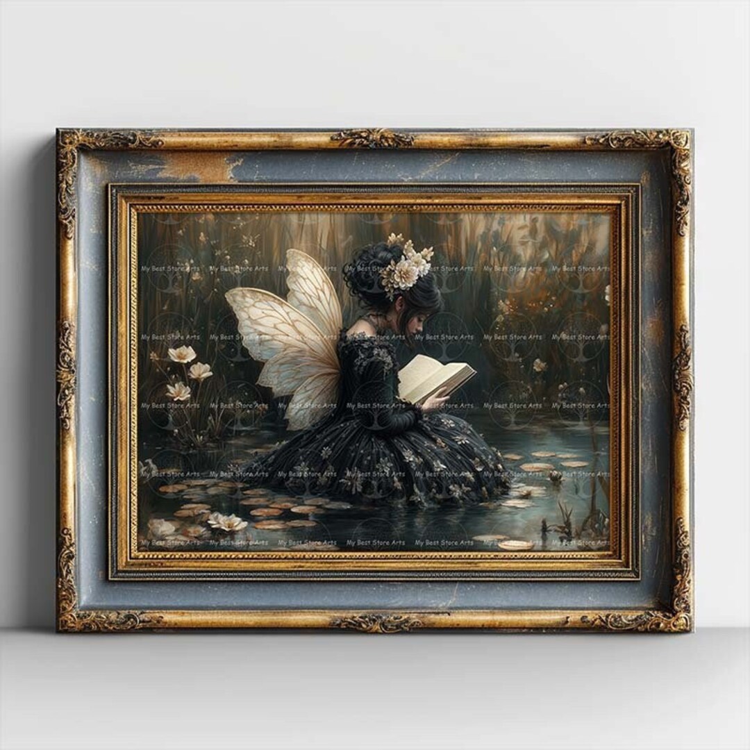 Moody Book Fairy Art Print - Fantasy Cottagecore Picture, Fairytale Fae ...