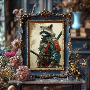 Raccoon Samurai Art Print, Fighter Raccoon Wall Decor, Warrior Animal ...