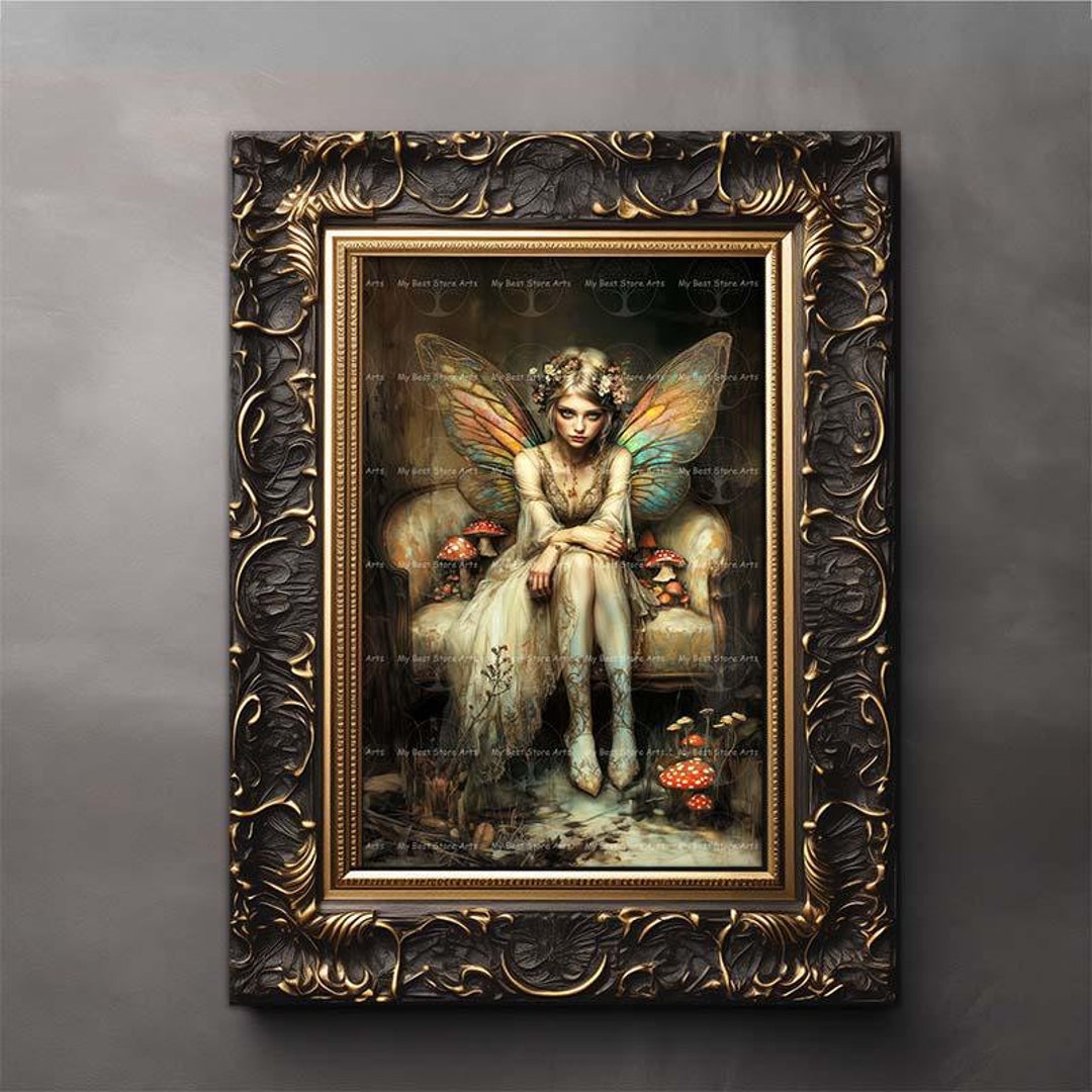 Fairy on Sofa Art Print - Fantasy Cottagecore Picture, Fae Poster, Dark ...