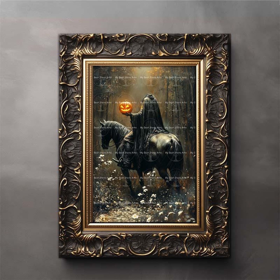 Cottagecore Headless Horseman Art Print - Fantasy Decor, Halloween ...