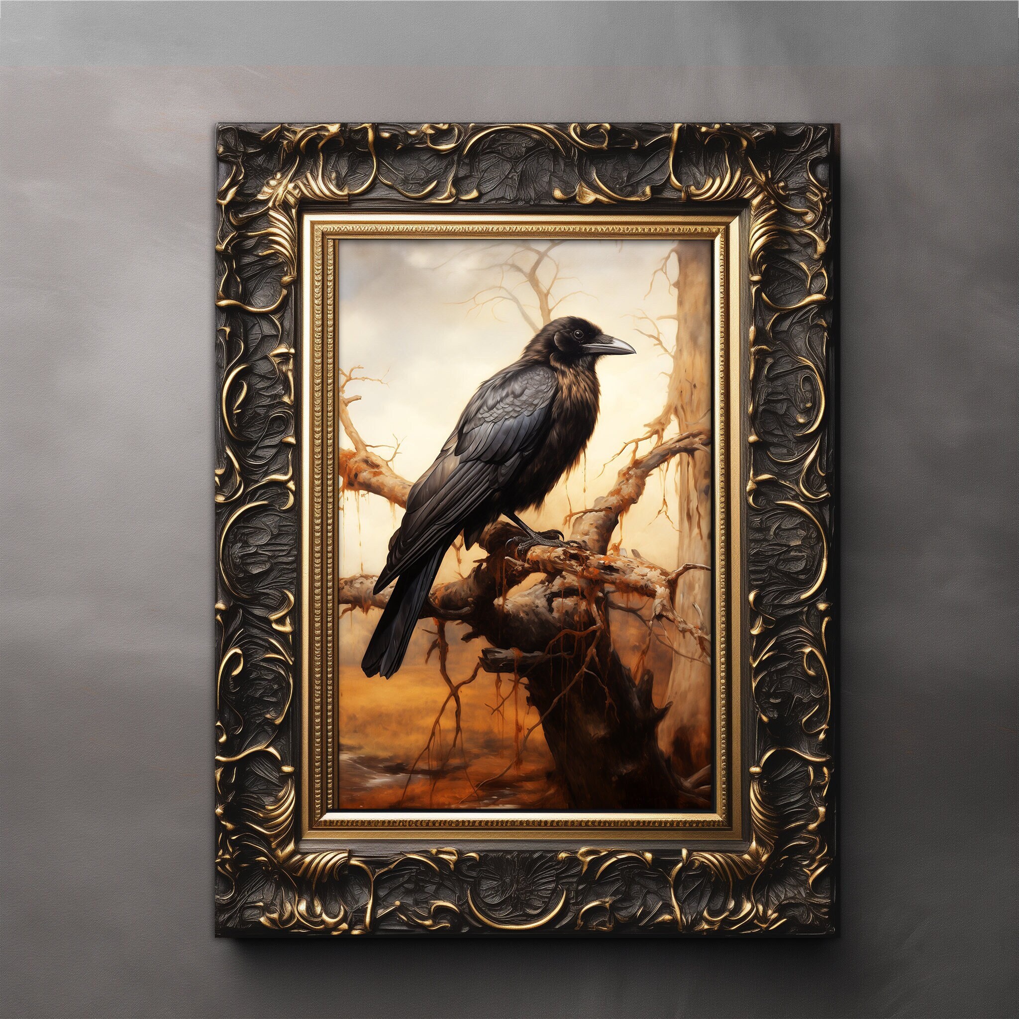 Crow Art Print, Fantasy Wall Decor, Dark Academia, Gothic Crow Picture ...