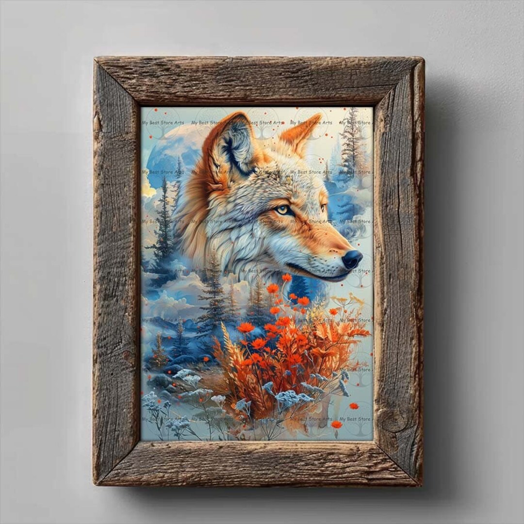 Abstract Wolf Art Print Surreal Poster, Mountain Wall Decor, Wildlife ...
