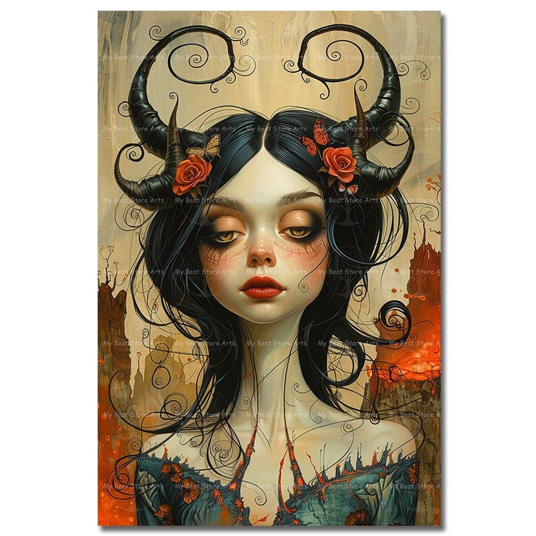 Whimsical Lilith Art Print - Dark Academia Devil Pagan Occult Poster ...