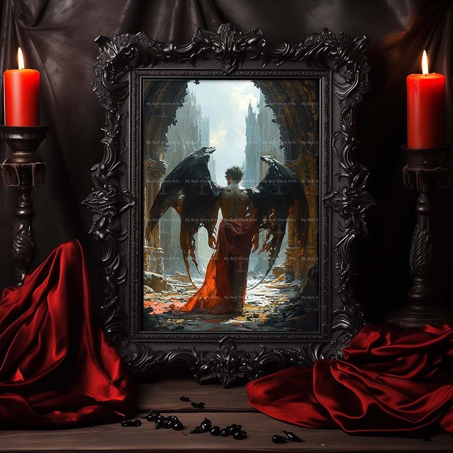 Fallen Angel Ruins Art Print Fantasy Dark Academia Poster, Demon Wall ...