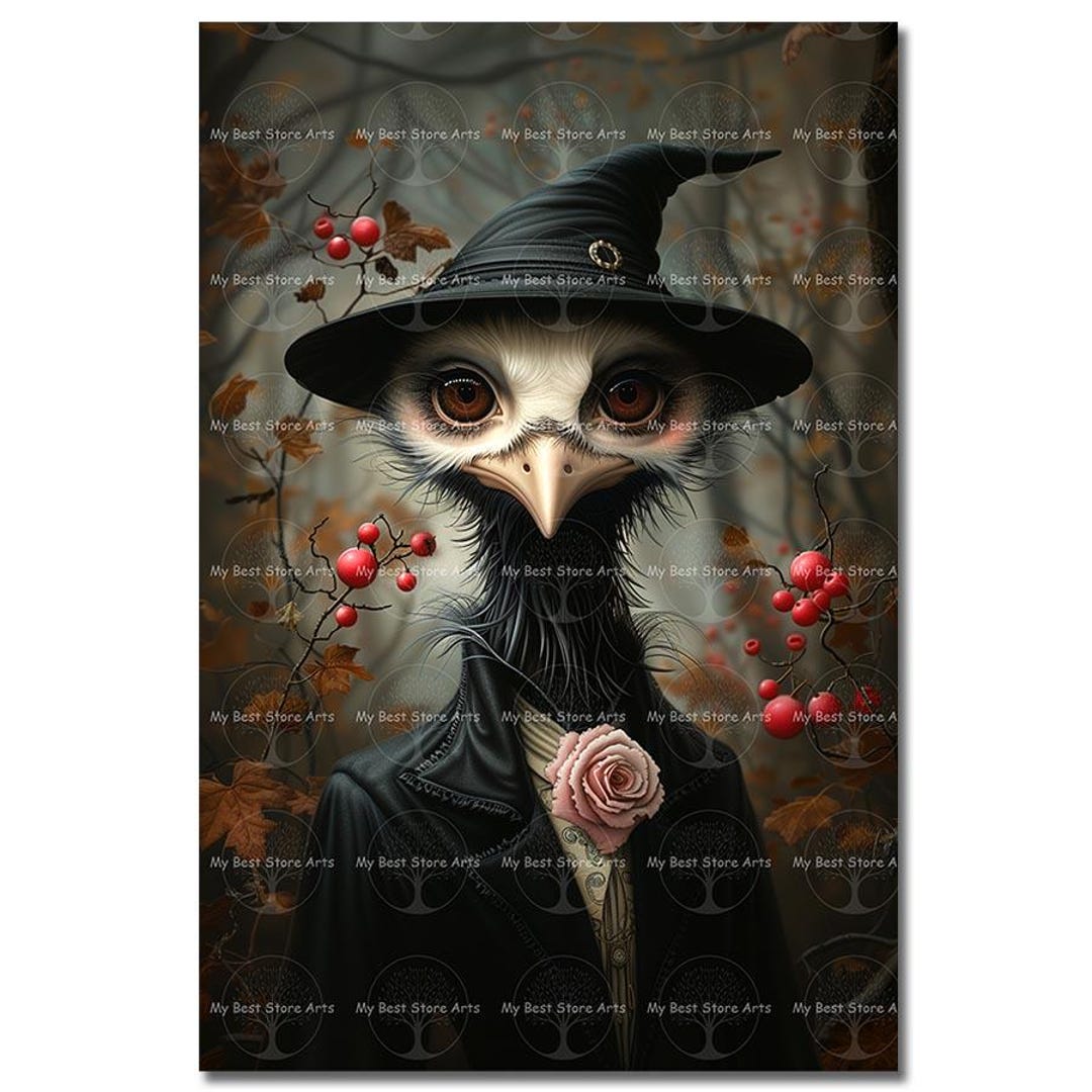 Gothic Bird Art Print - Creepy Cottagecore Poster, Cute Witchy Raven ...