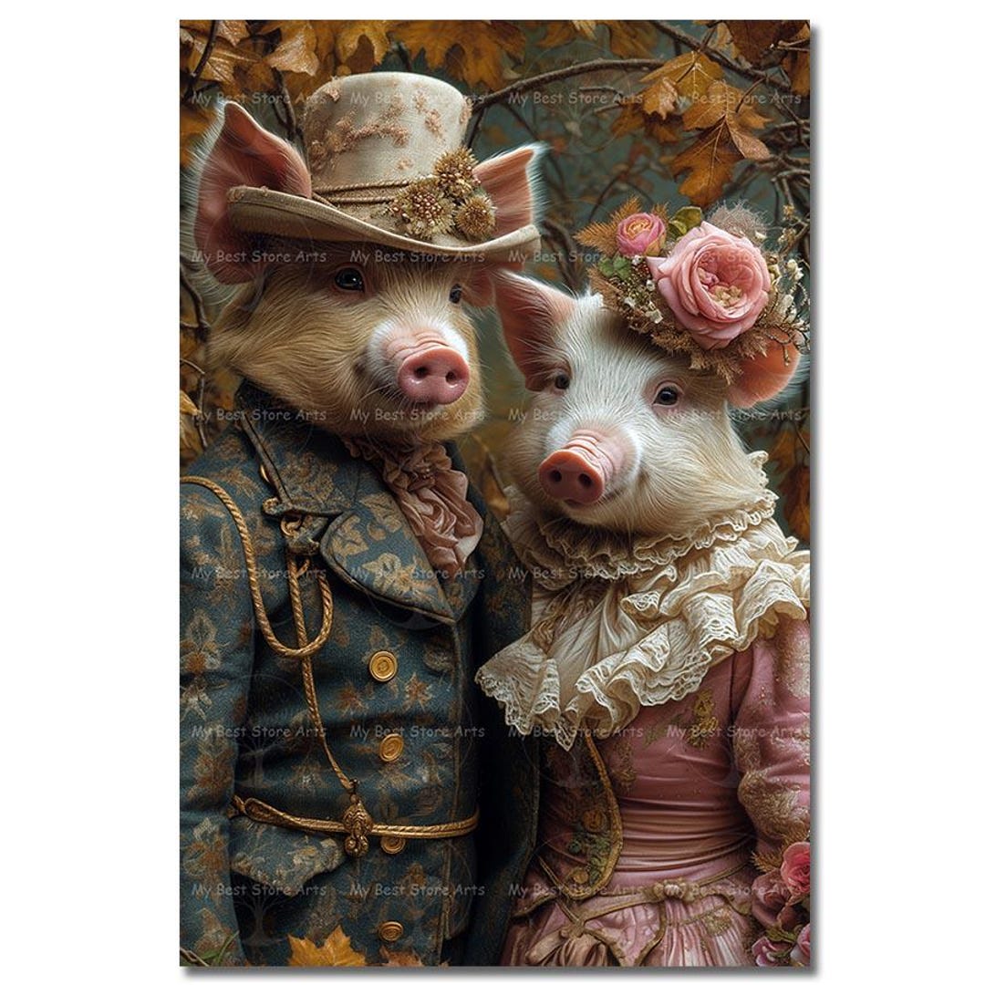 Cute Pigs Art Print - Fantasy Poster, Valentines Day Animal Wall Decor ...