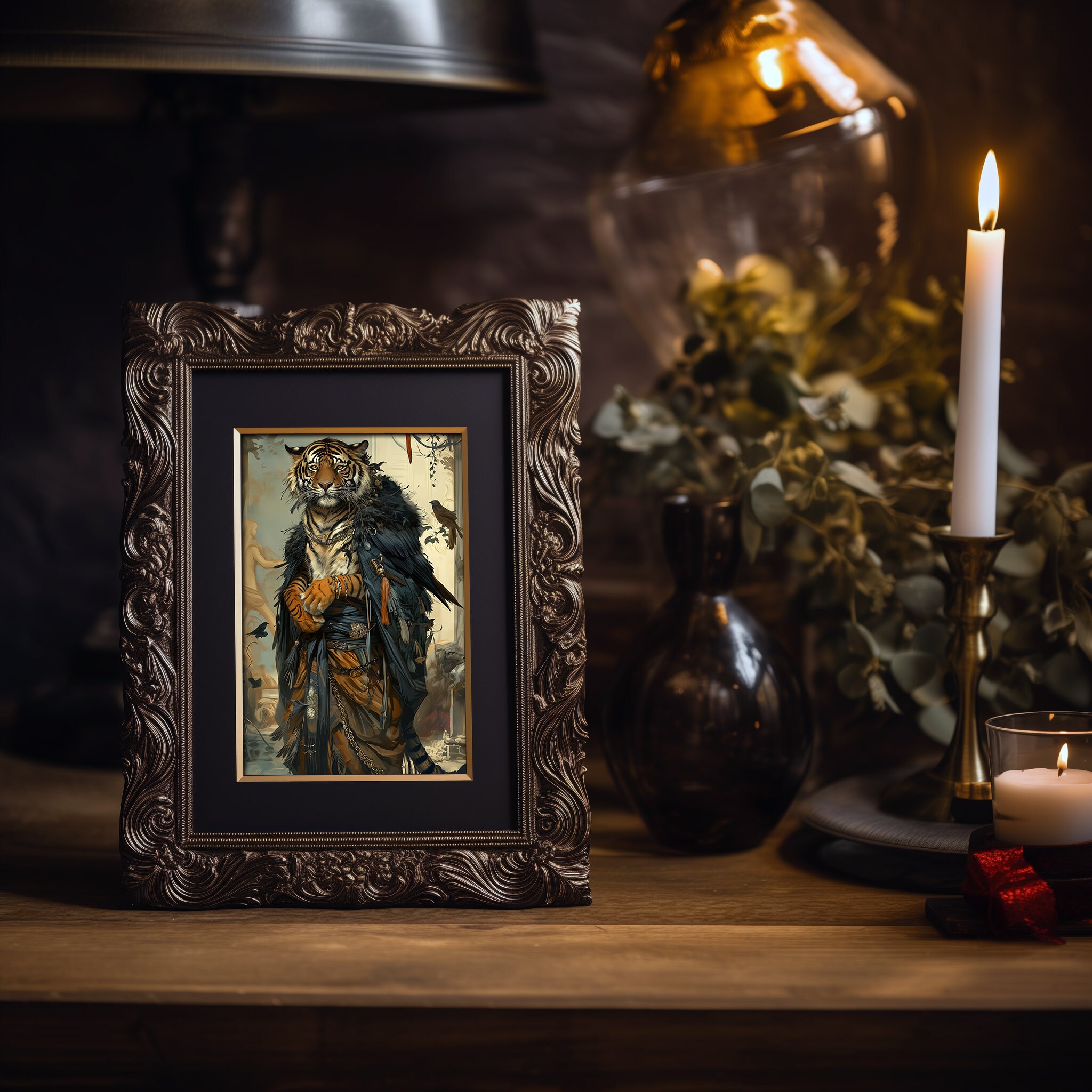 Tiger Druid Art Print Fantasy Big Cat Poster, Whimsigoth Decor, Dark ...