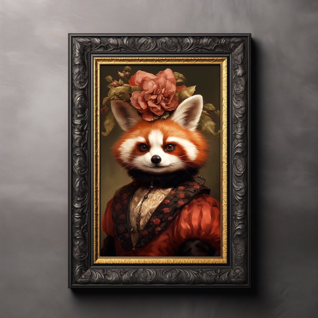 Miss Red Panda Art Print, Whimsical Animal Portrait, Fantasy Fairycore ...