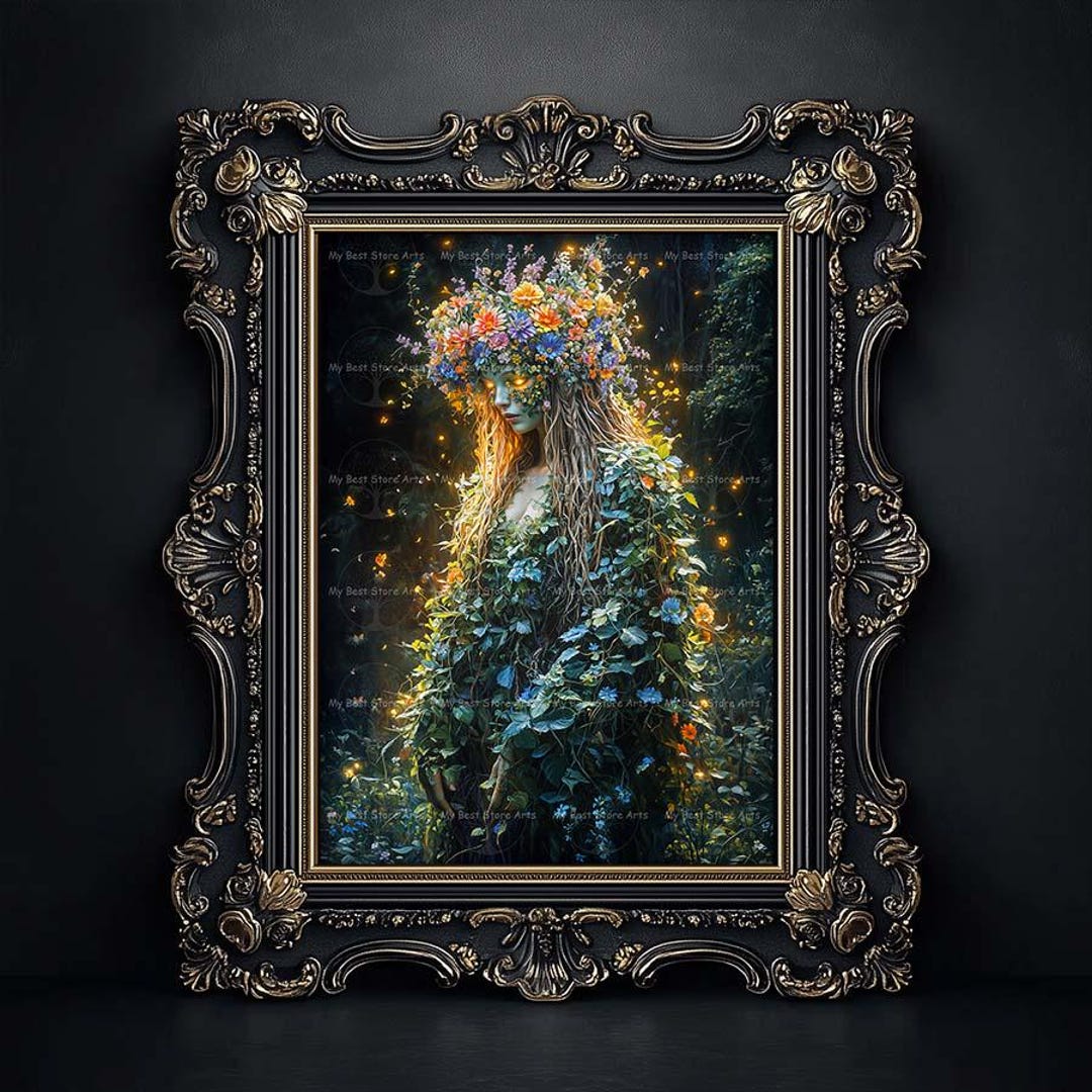 Blodeuwedd Flowers Goddess Art Print - Celtic Deity Picture, Moody ...