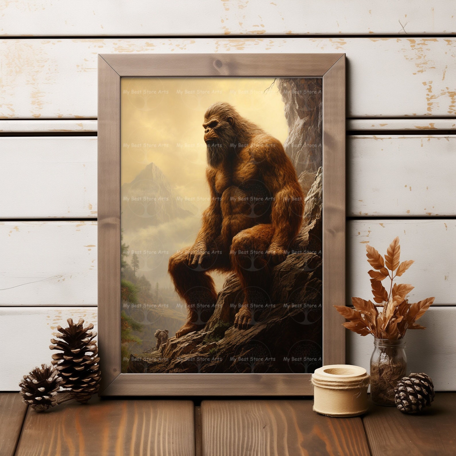 Bigfoot Art Print Legendary Creature, Beast Poster, Cave Decor ...