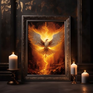 Fire Phoenix Art Print, Fire Bird Picture, Dark Academia Poster, Gothic ...