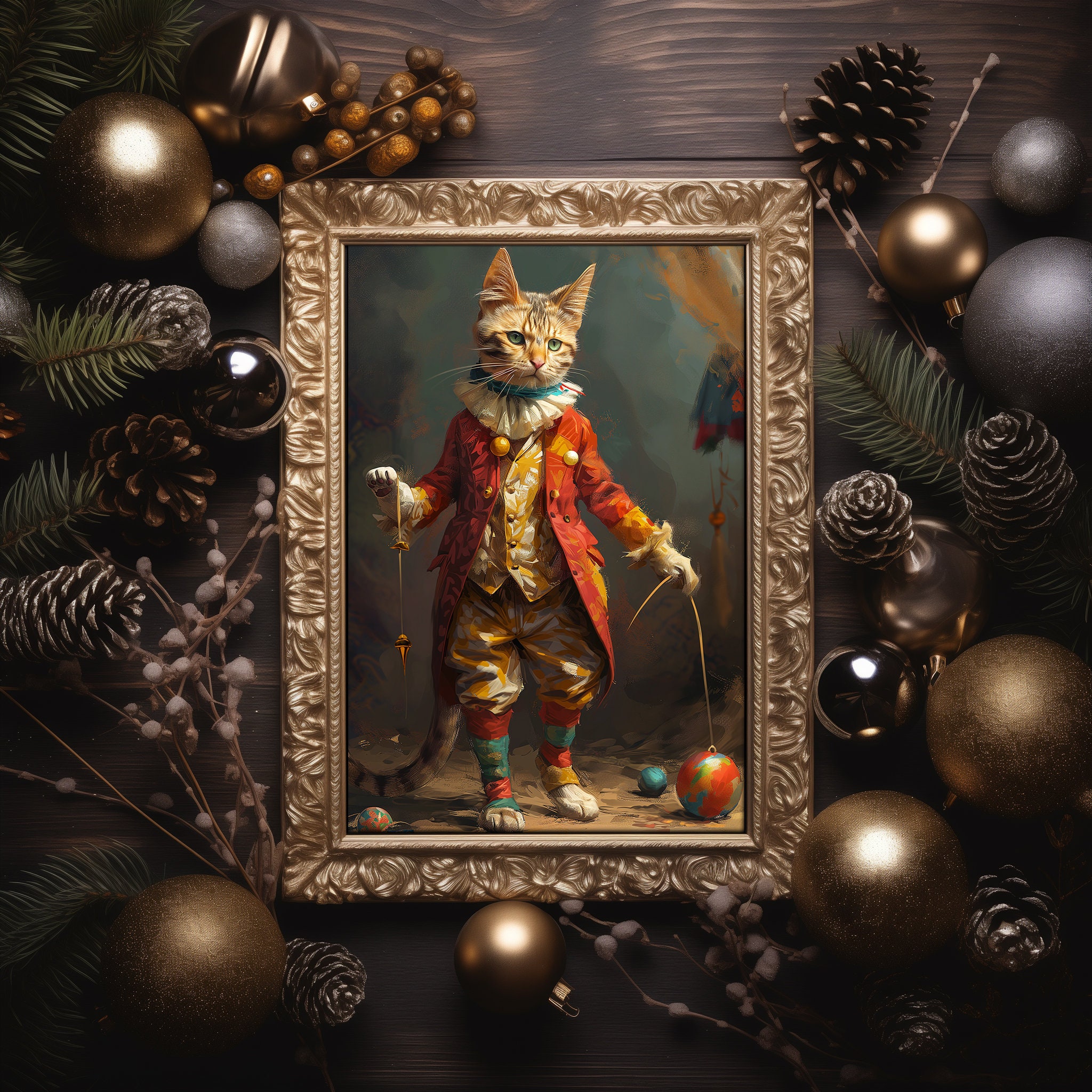 Clown Cat Art Print, Fantasy Cat Poster, Whimsigoth Wall Decor, Dark ...