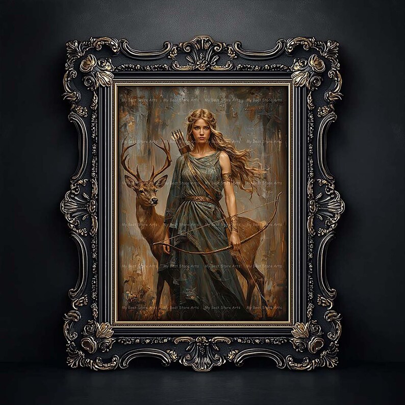 Artemis and Deer Art Print | Greek Goddess of Hunting & Moon ...