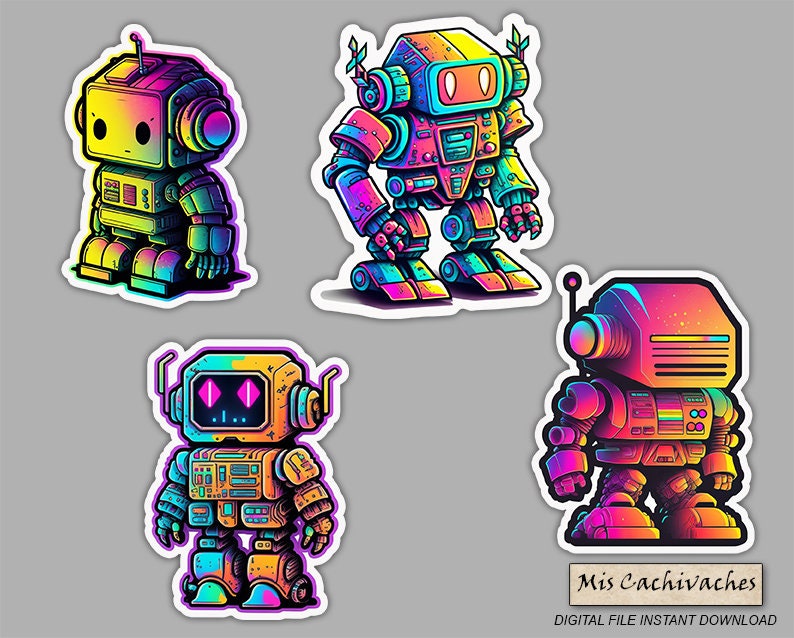 Retro Robot Clipart File Types: Png and Jpg Digital - Etsy