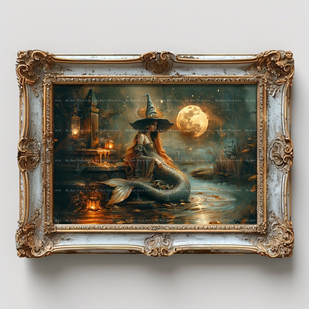 Mermaid Witch Art Print Sea Siren Poster, Fantasy Decor, Folklore ...