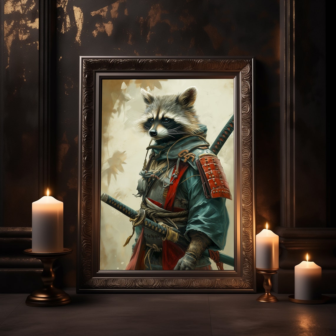 Raccoon Samurai Art Print, Fighter Raccoon Wall Decor, Warrior Animal ...